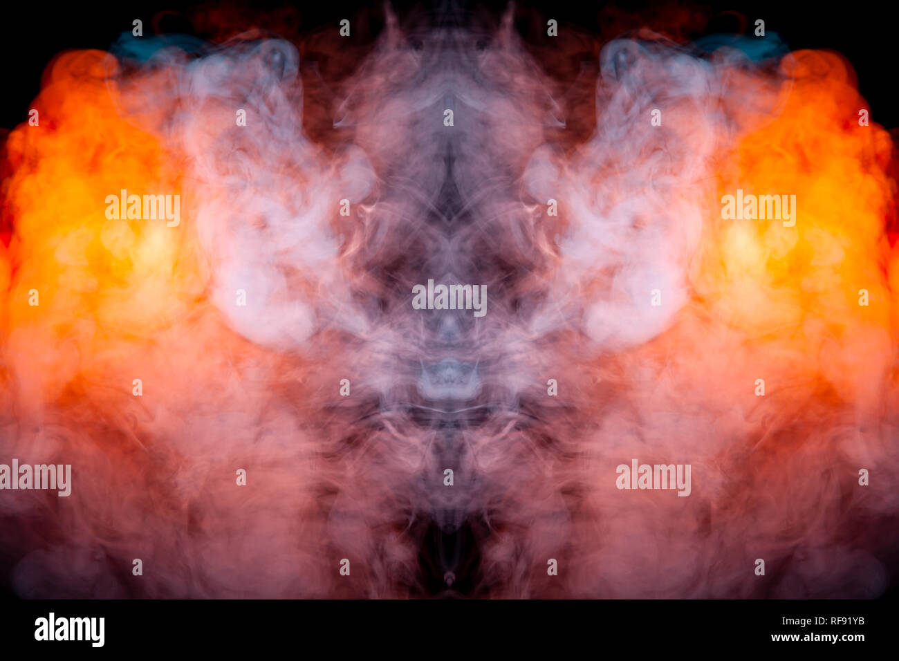 A fiery drawing of evaporating vapus smoke on a black background awe ...