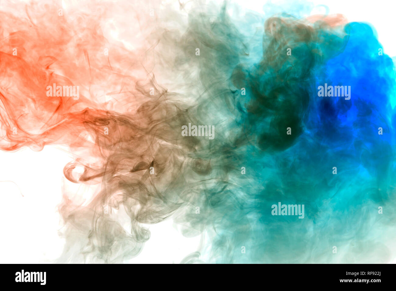 Background of blue and red wavy smoke on a white isolated ground ...