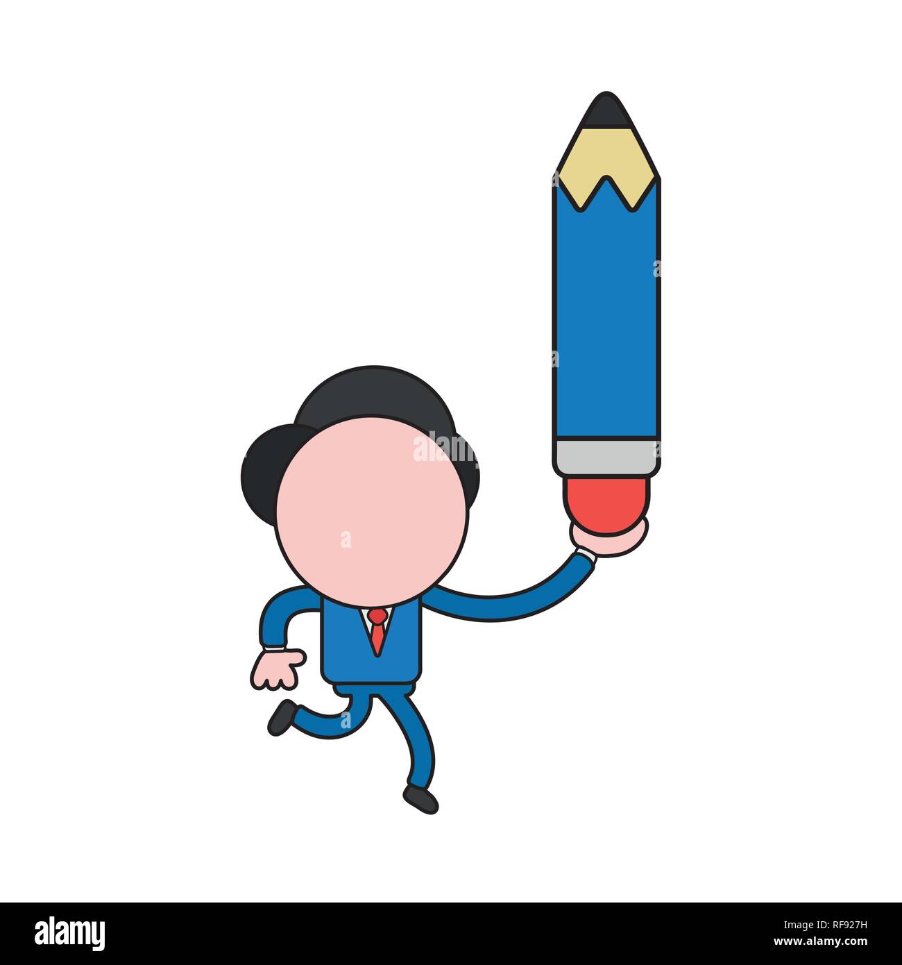 Vector illustration businessman character running and holding pencil ...