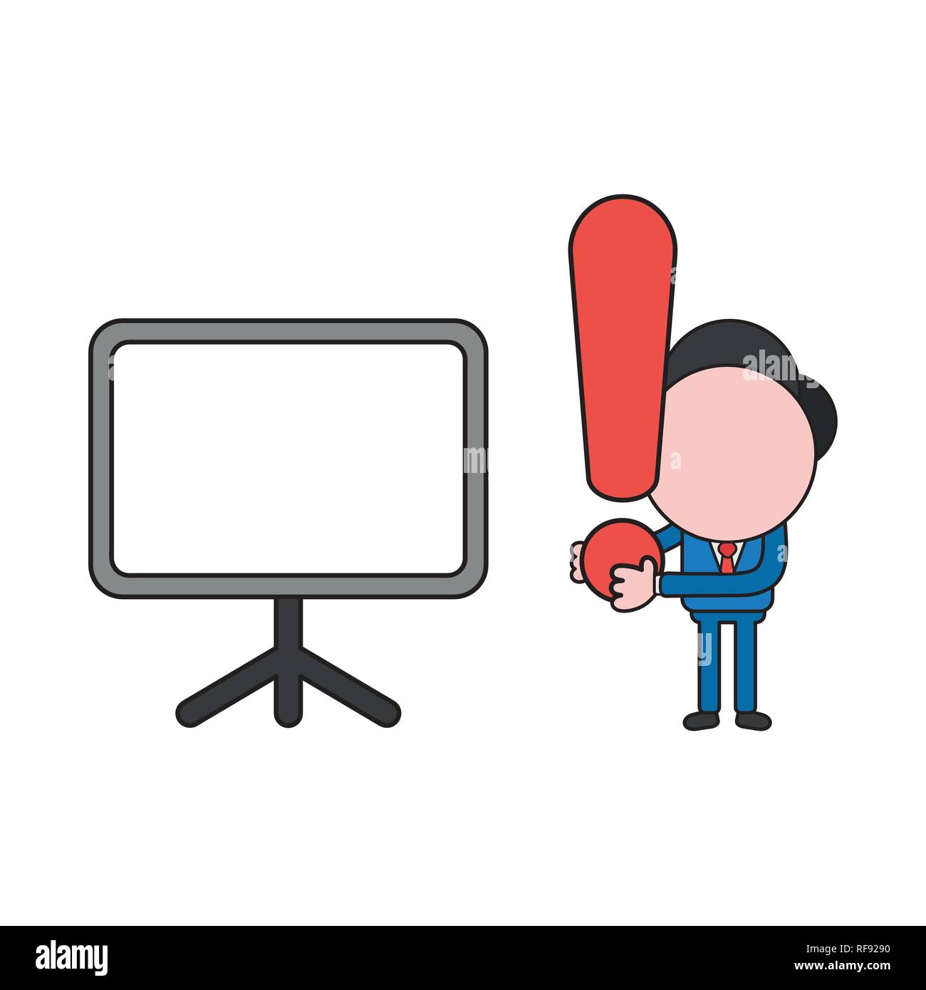 Vector illustration businessman character holding exclamation mark with ...
