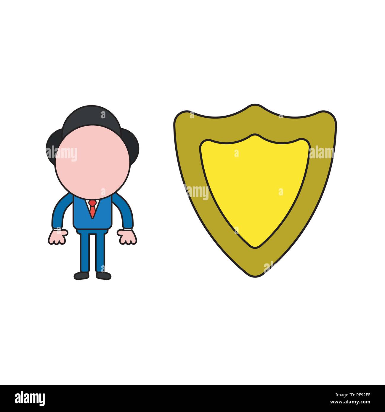 Vector illustration businessman character with guard shield. Color and ...