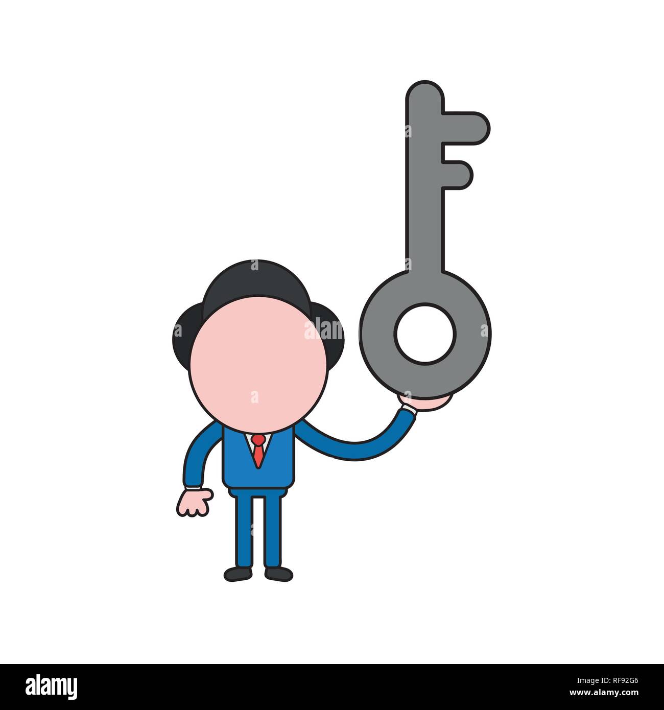 Vector illustration businessman character holding key. Color and black ...