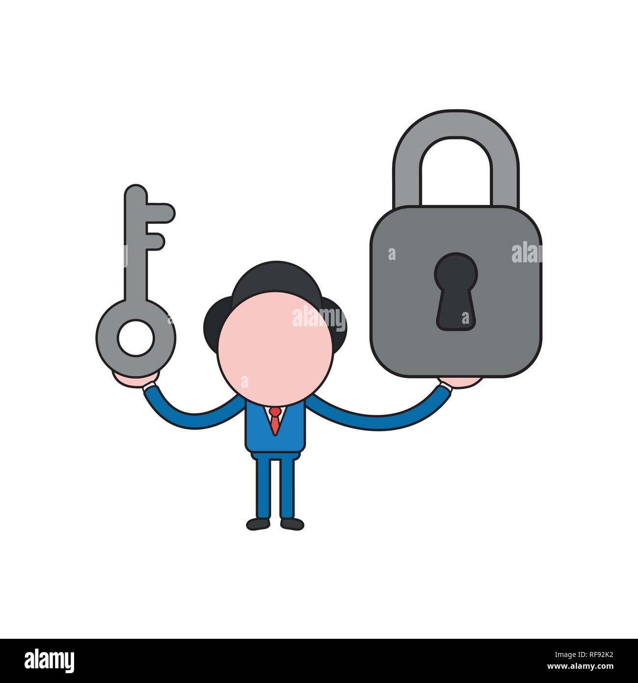 Vector illustration businessman character holding key and closed ...