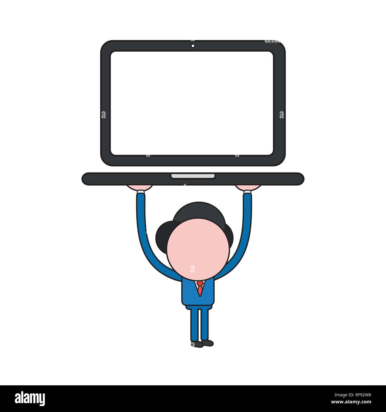 Vector illustration businessman character holding up laptop computer ...