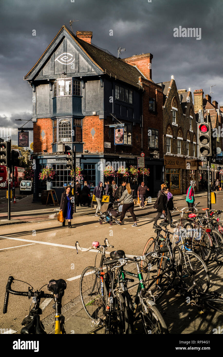 The Camden Eye pub in sunlight before the storm Camden town London UK ...