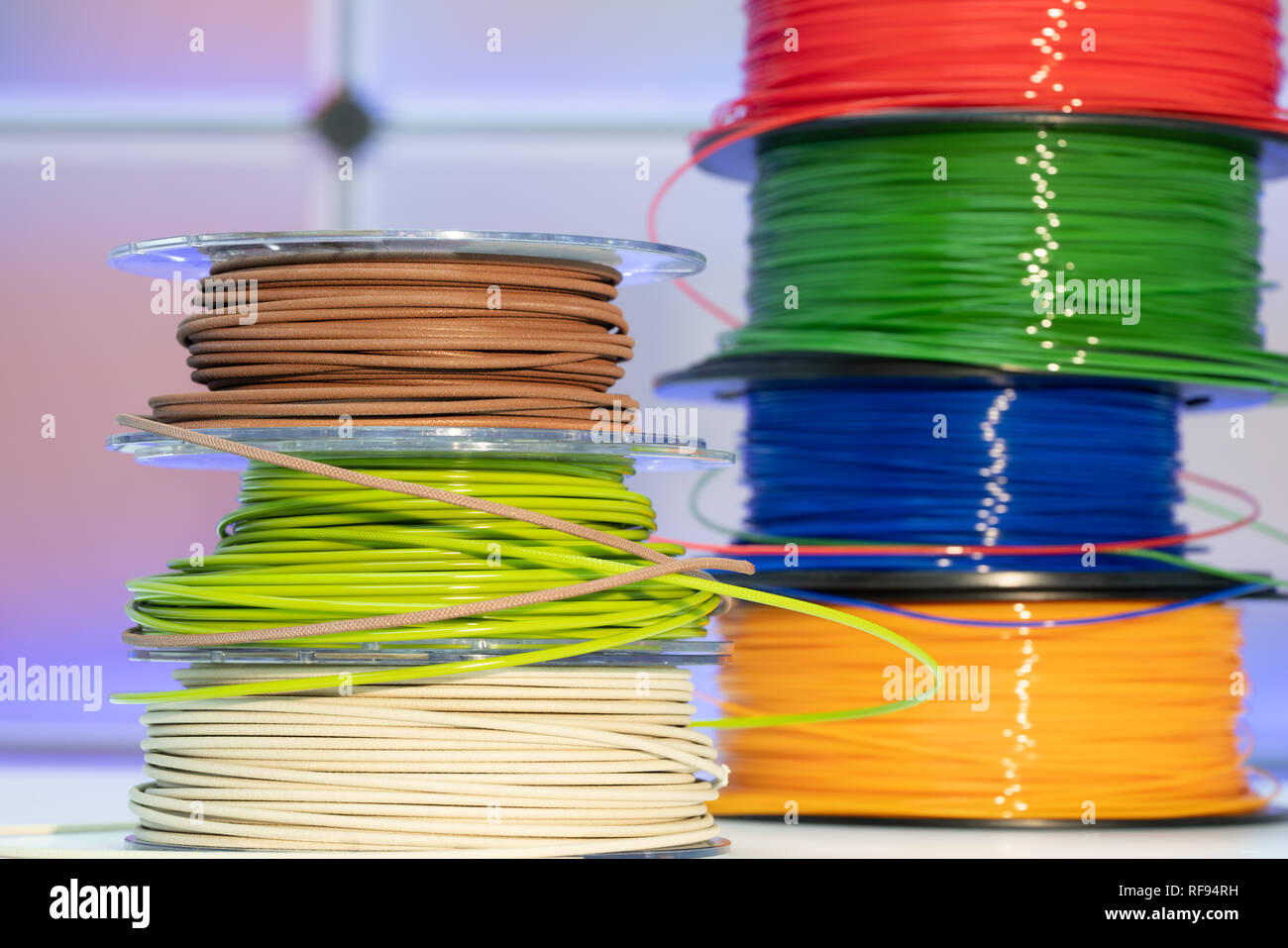 Spools of plastic filaments for 3D Printer Stock Photo - Alamy