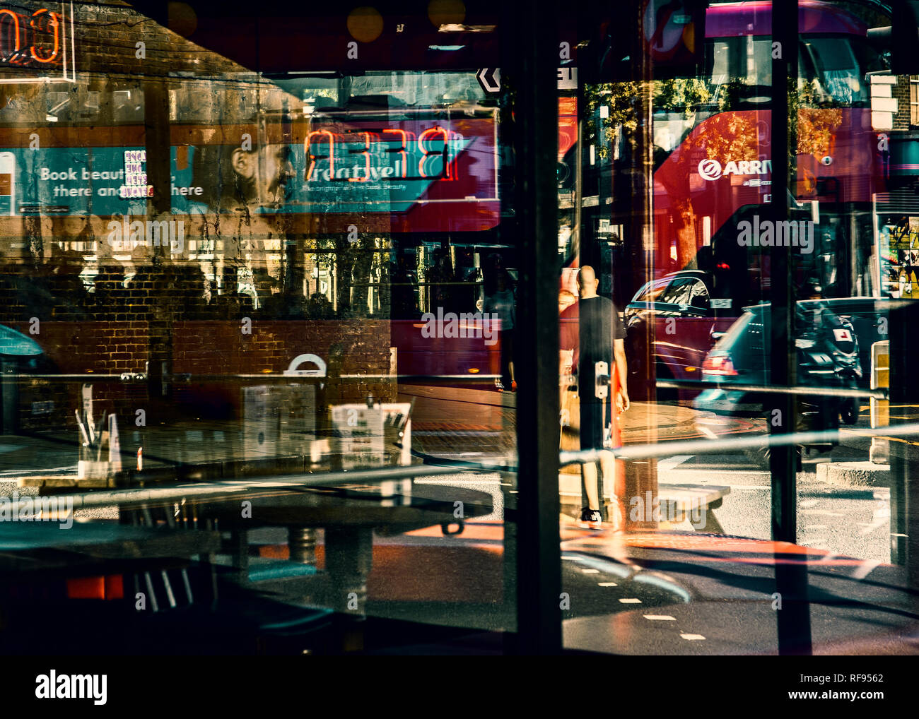 colourfull/colorfull street life reflected in buildings windows Stock ...