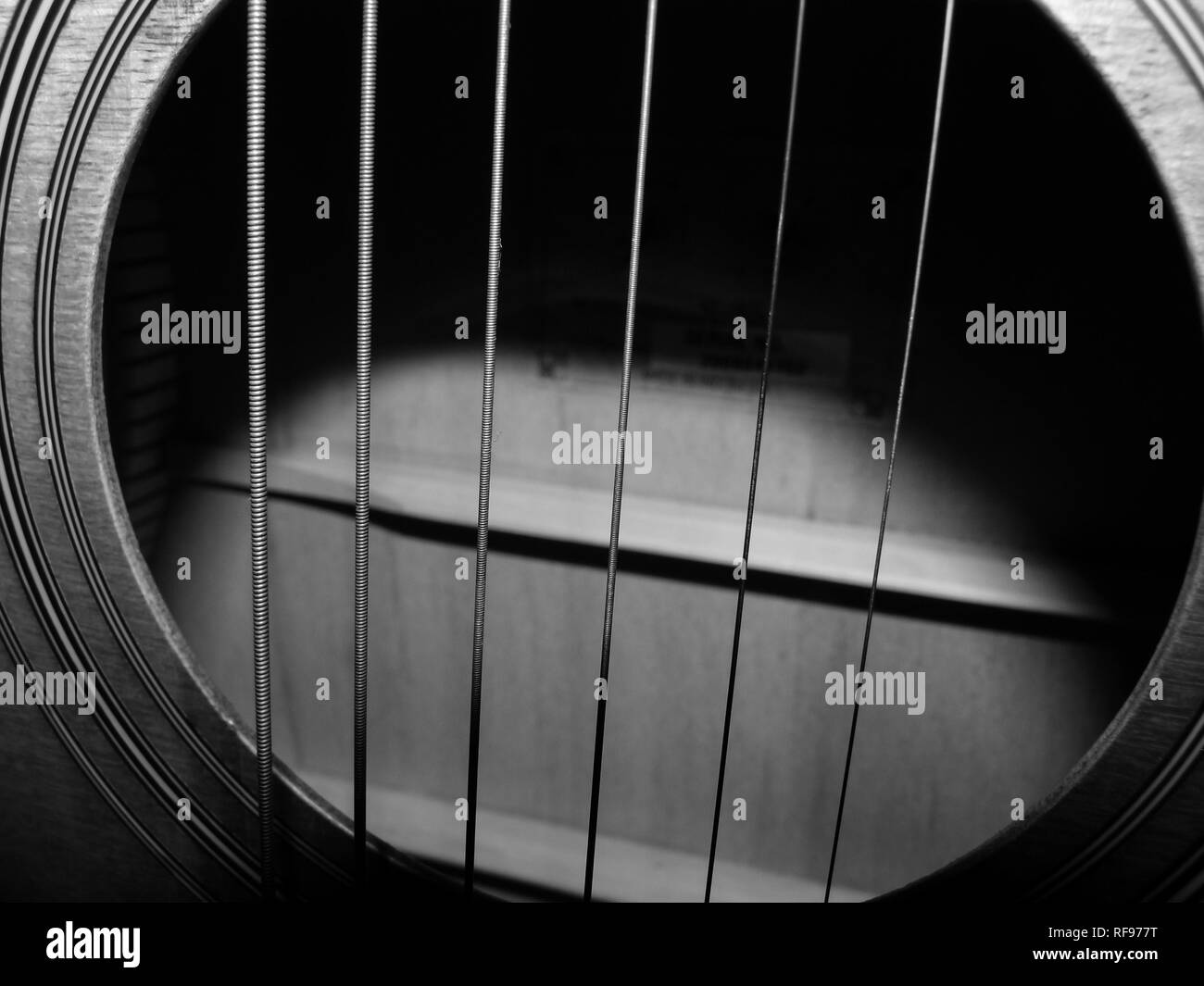 Acoustic black guitar fretboard Black and White Stock Photos & Images ...