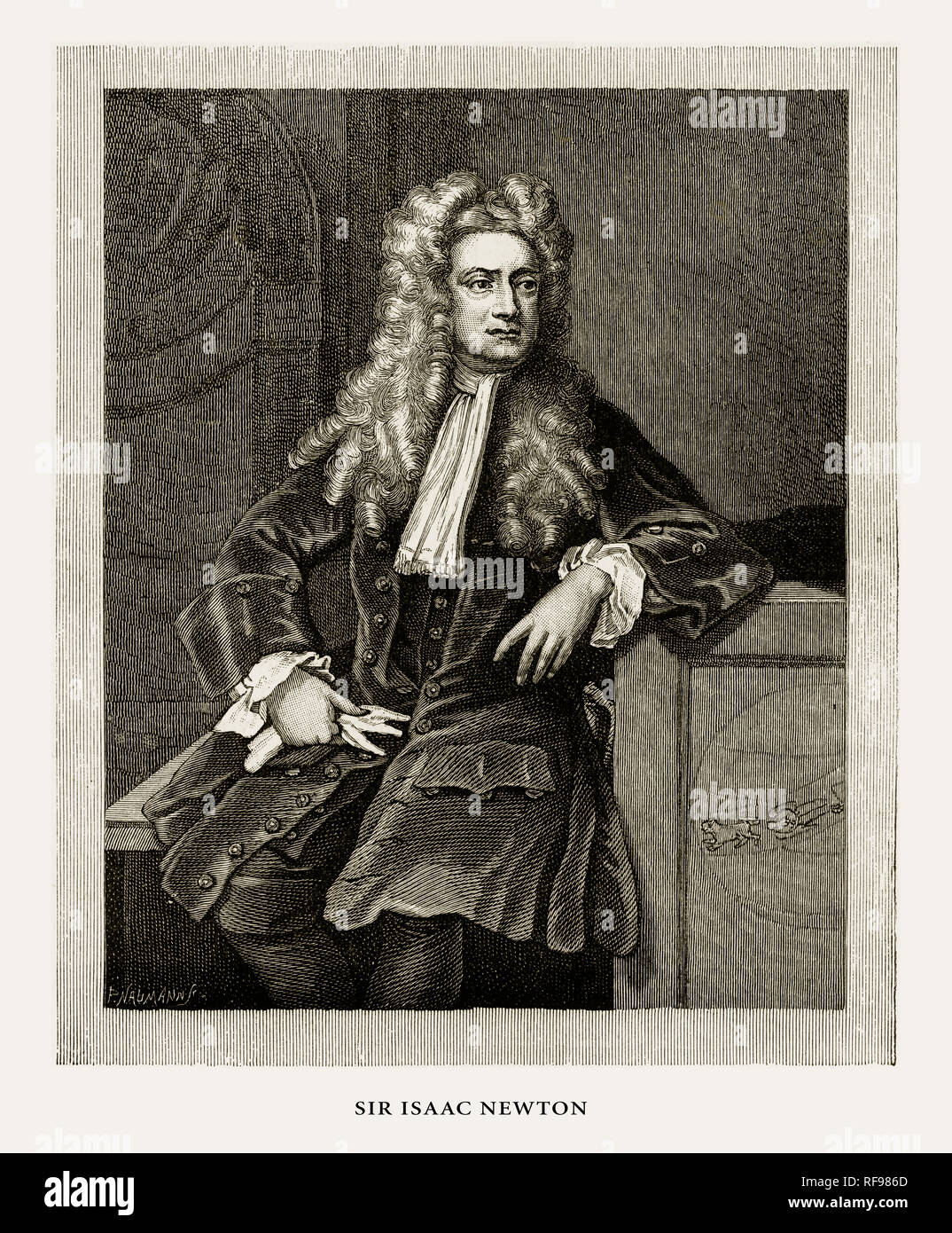 Isaac Newton, Sir Isaac Newton, English Victorian Engraving, 1887 Stock ...