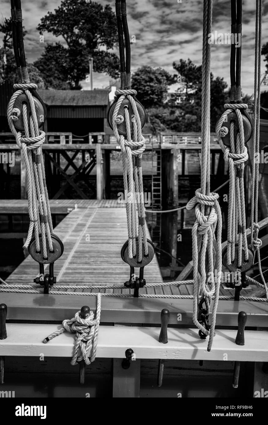 Main-mast Support Rigging (shrouds) of old sailing ship, Douarnenez ...