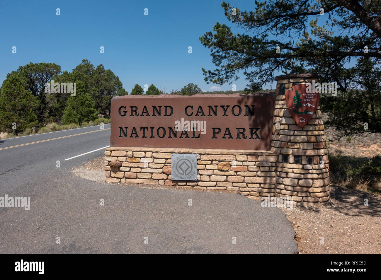 Sign at the entrance to the Grand Canyon National Park, Arizona, United ...