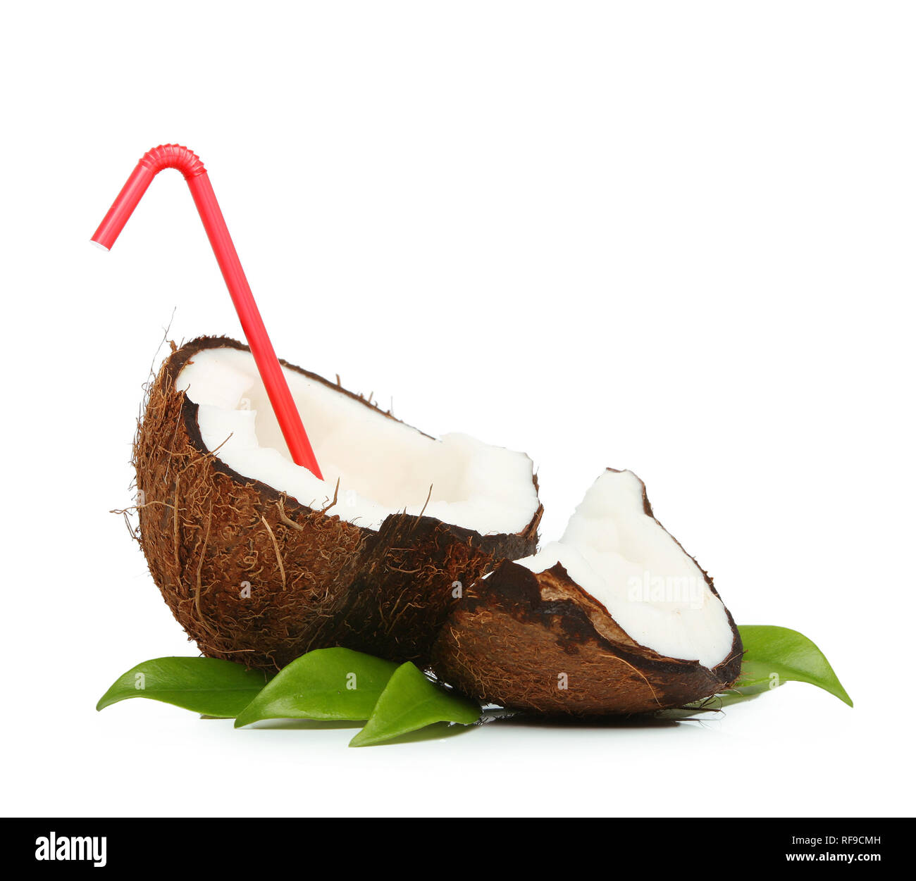Coconut with red straw isolated on white Stock Photo - Alamy