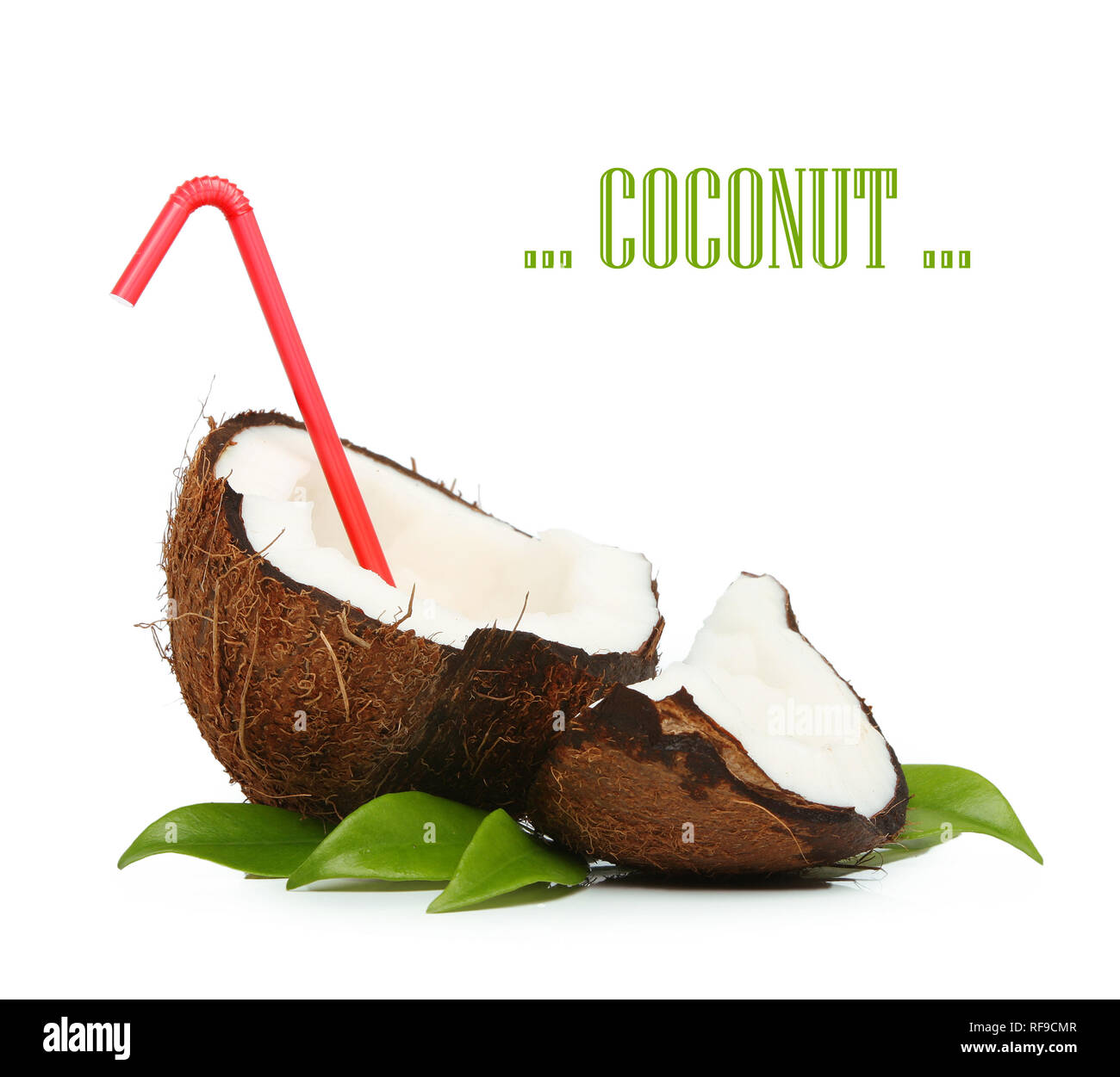 Coconut with red straw isolated on white Stock Photo - Alamy