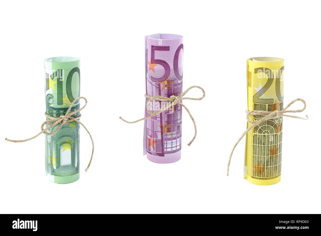 Rolled and tied Euro banknotes isolated on white Stock Photo - Alamy