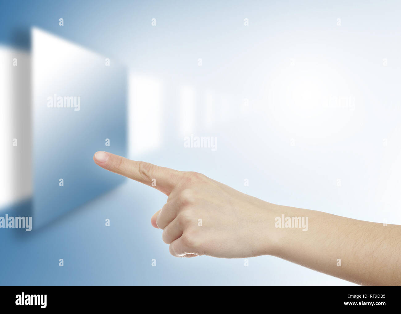 Pointer finger touching virtual world map Stock Photo - Alamy