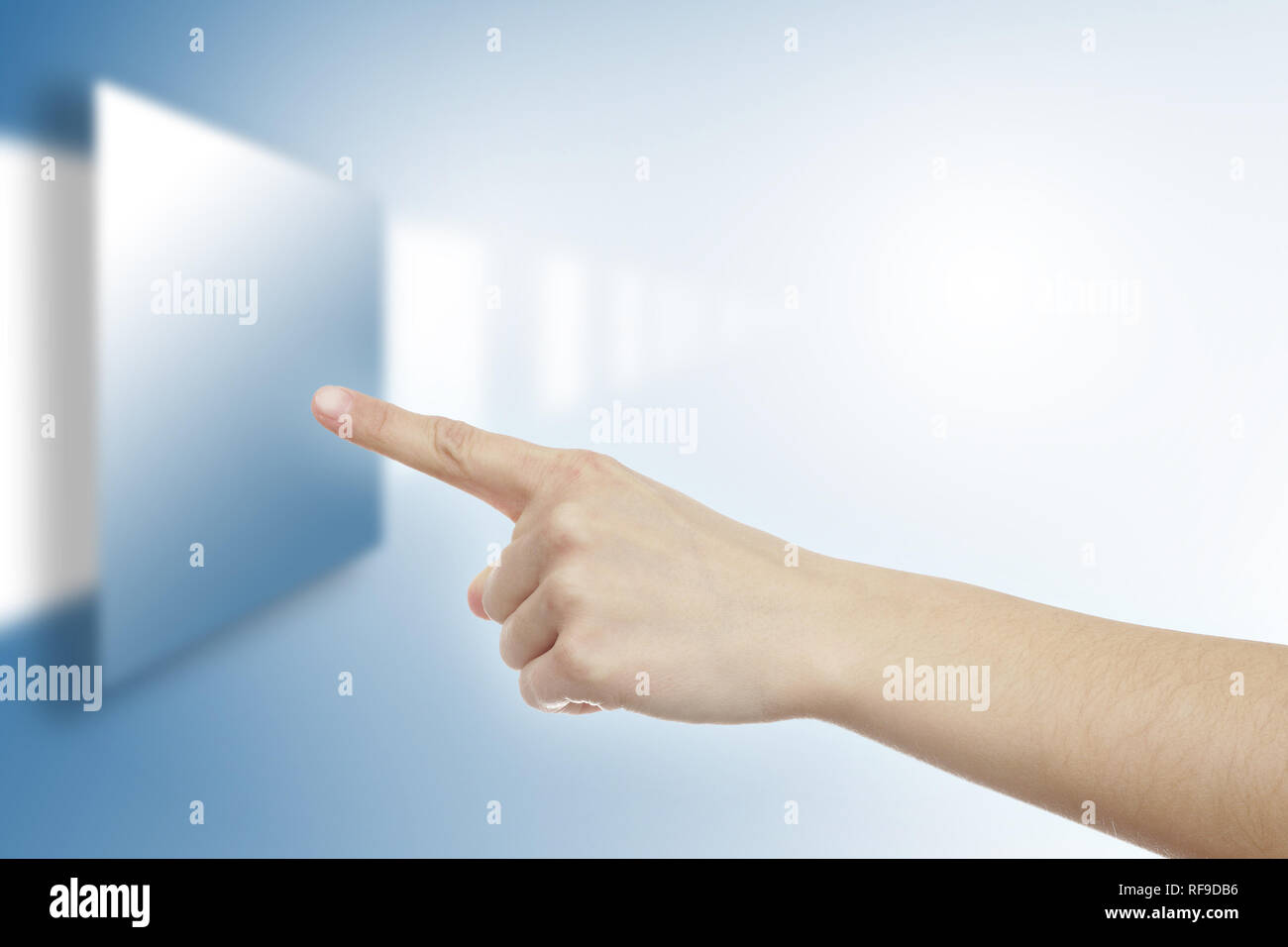 Pointer finger touching virtual world map Stock Photo - Alamy