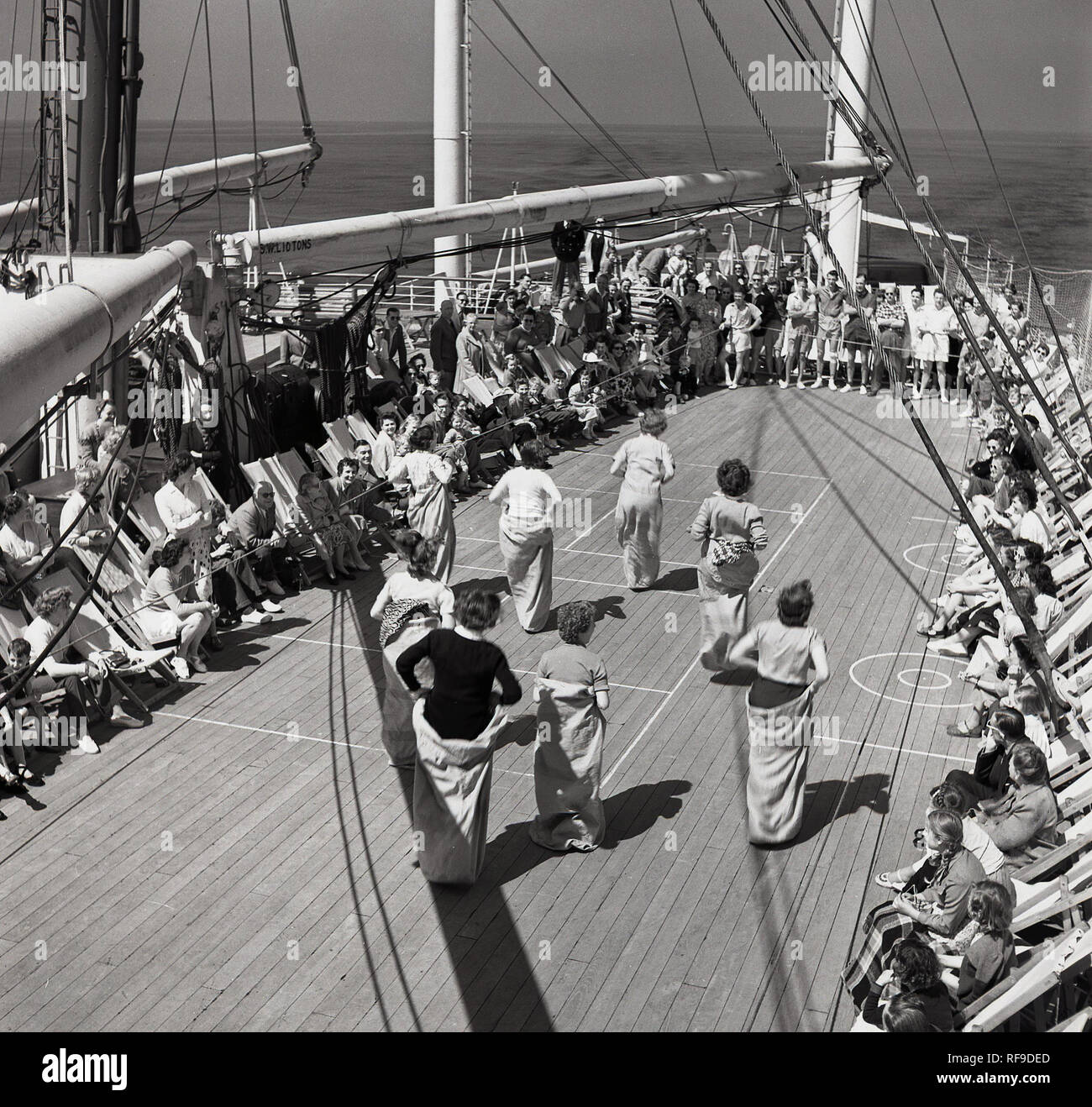 1950s, historical, Out at sea, on-board a Union-Castle steamship ...
