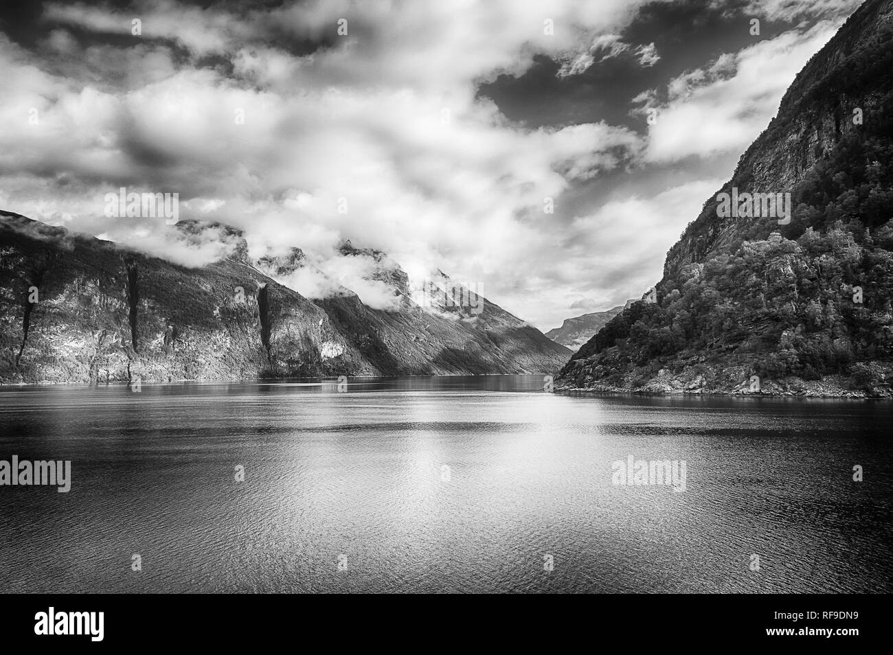 Fjord landscape in summer Black and White Stock Photos & Images - Alamy