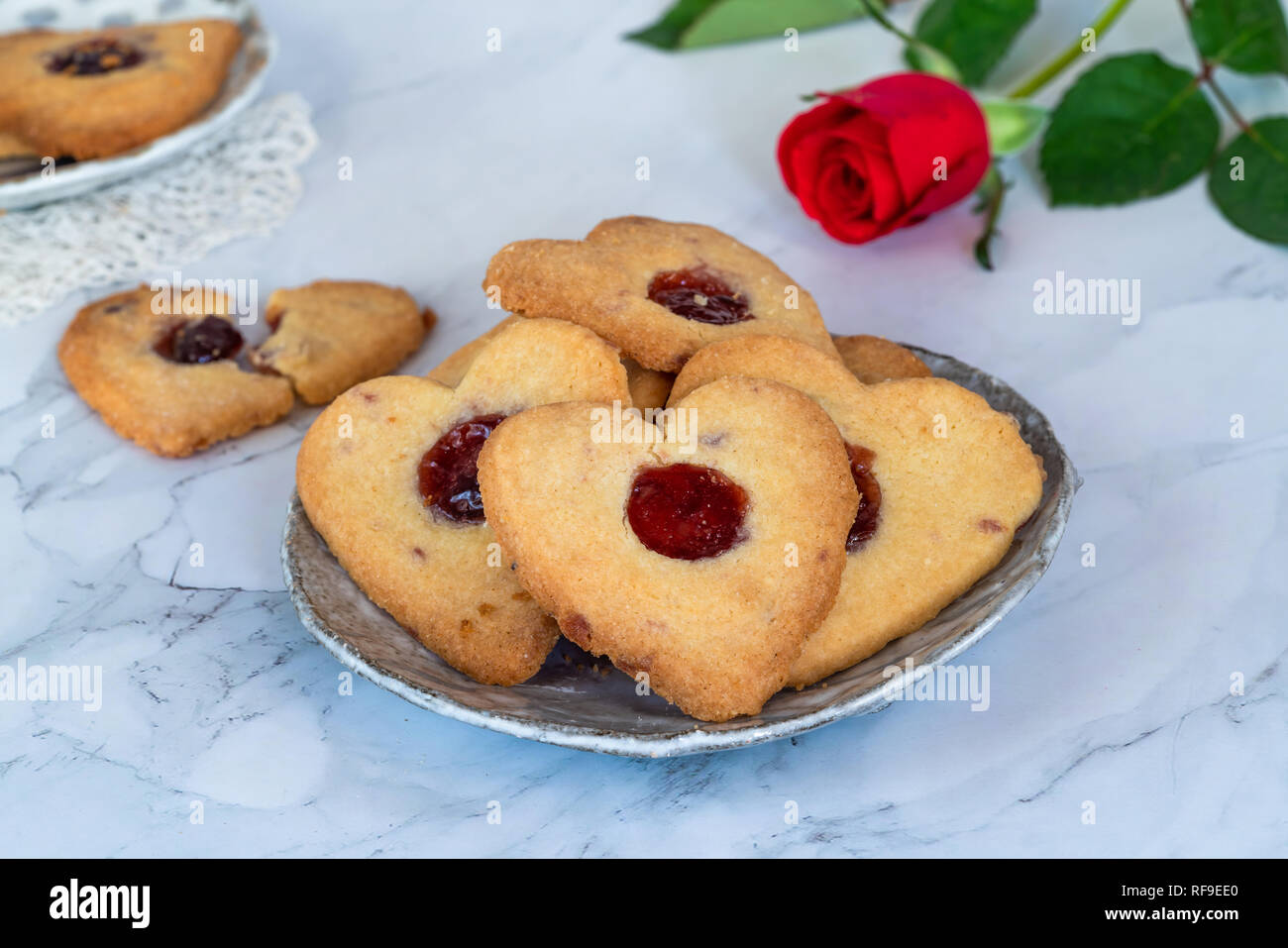 Shortbread hearts cherry jam hi-res stock photography and images - Alamy