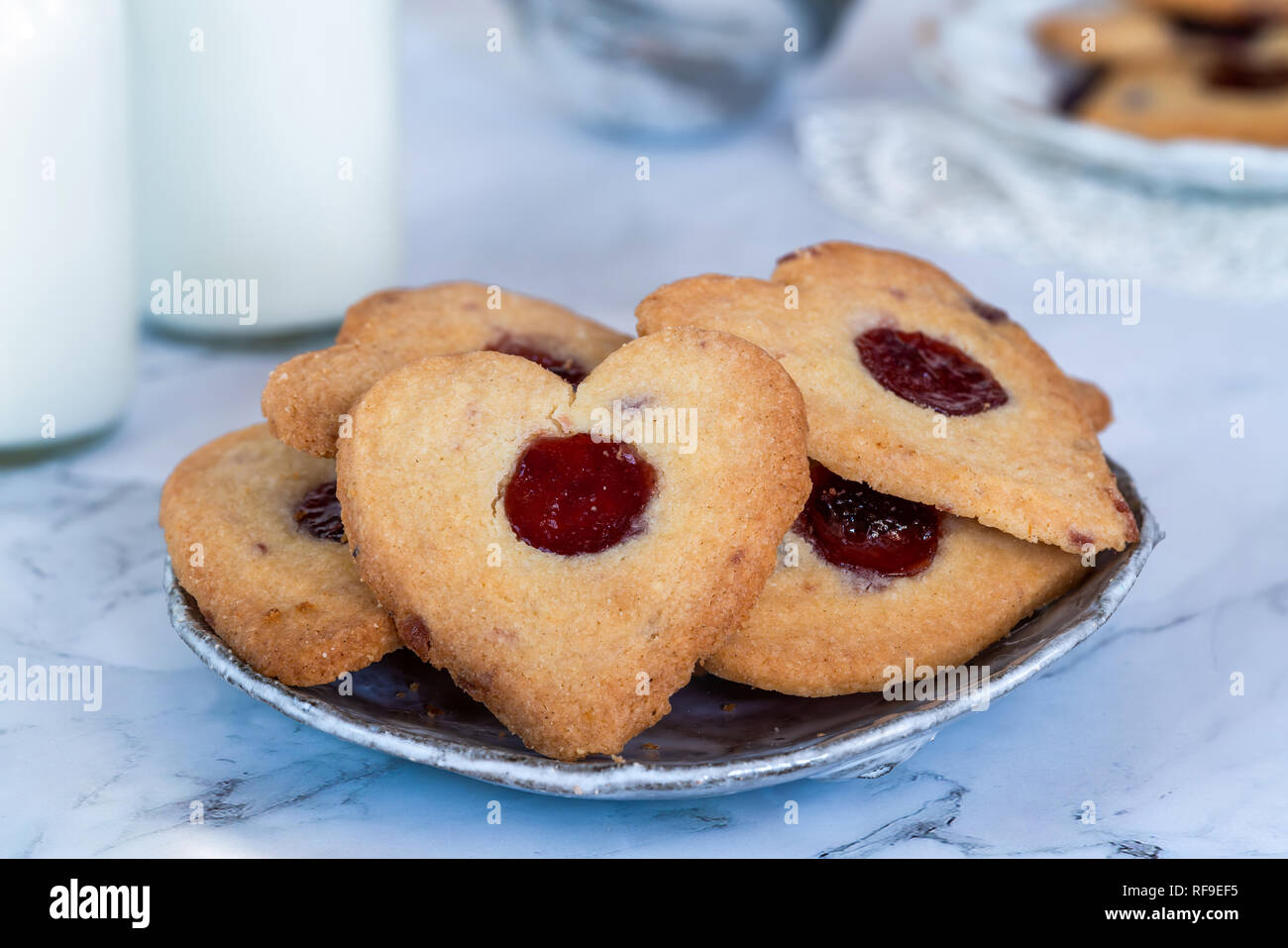 Shortbread hearts cherry jam hi-res stock photography and images - Alamy