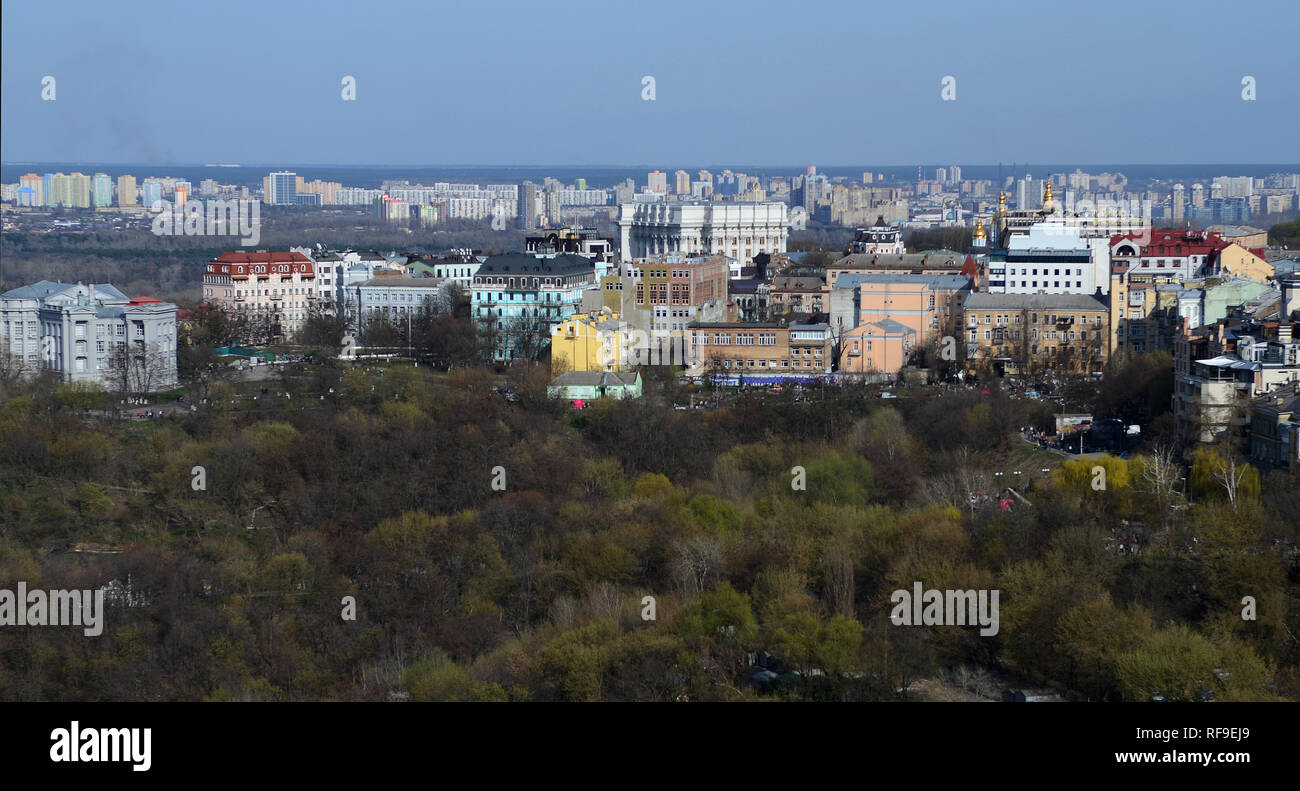Spring panorama of Kiev skyline from a bird's-eye view, Ukraine Stock ...