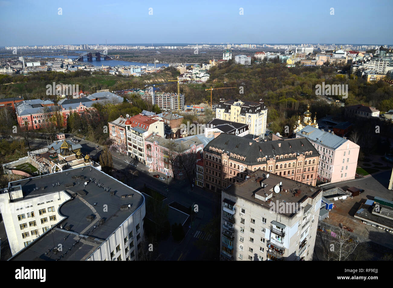 Spring panorama of Kiev skyline from a bird's-eye view, Ukraine Stock ...