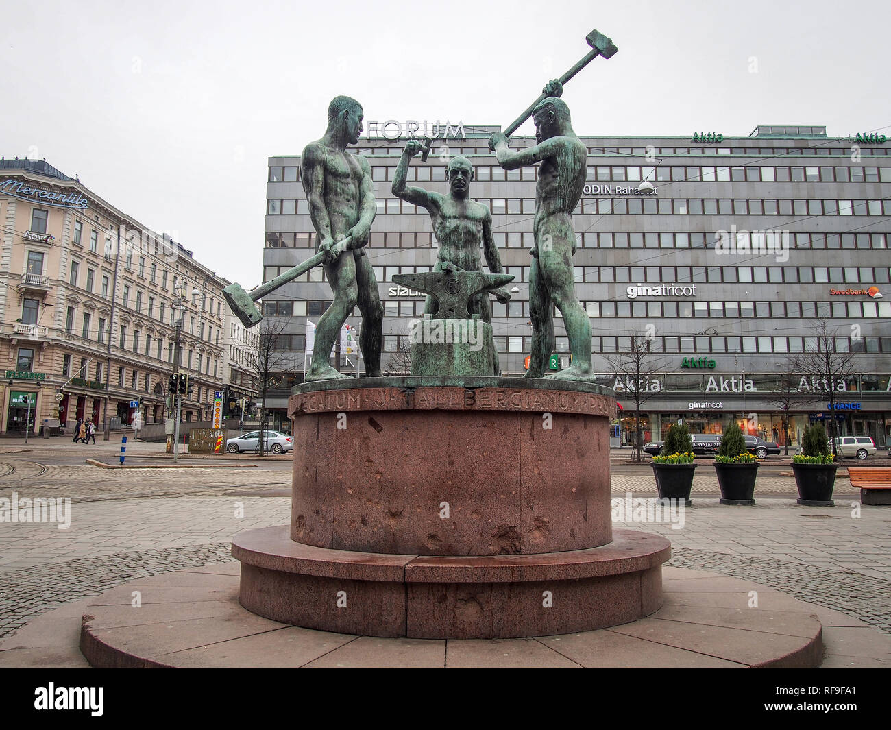 HELSINKI, FINLAND-MARCH 27, 2016: Three Smiths Statue by Felix Nylund ...