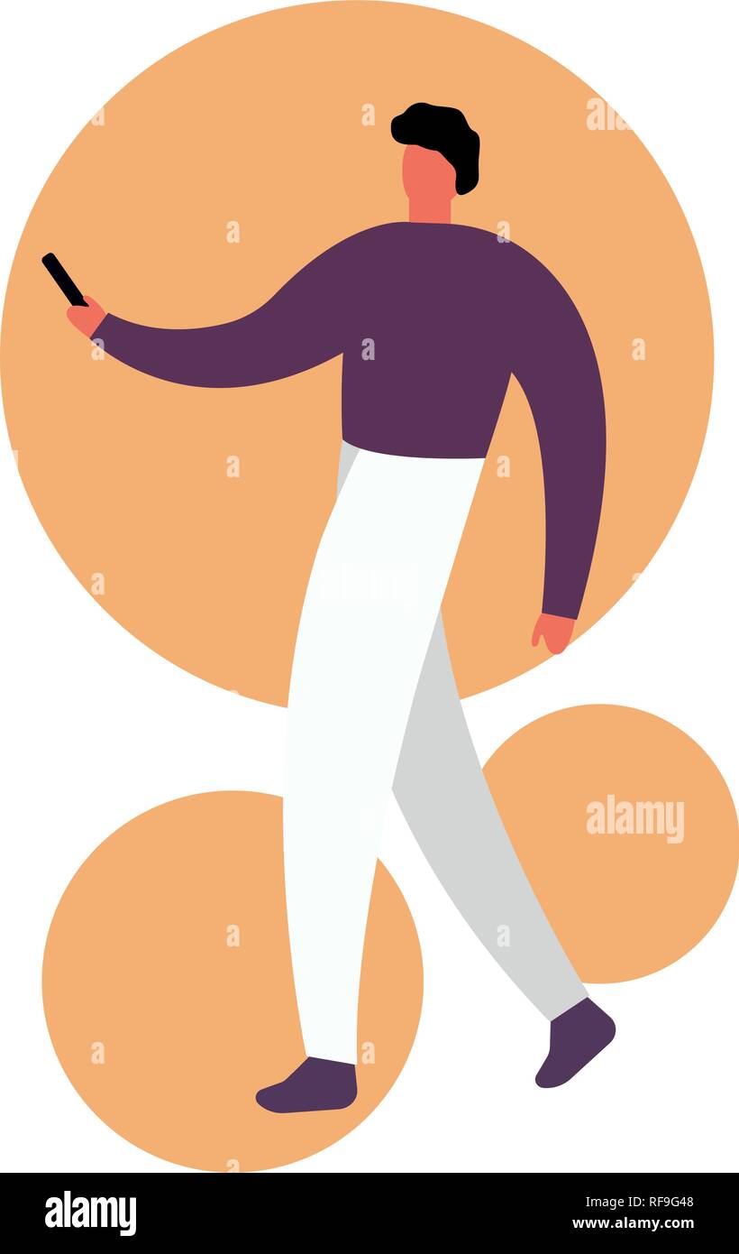 Man Is Showing The Phone People And Gadgets Vector Illustration In