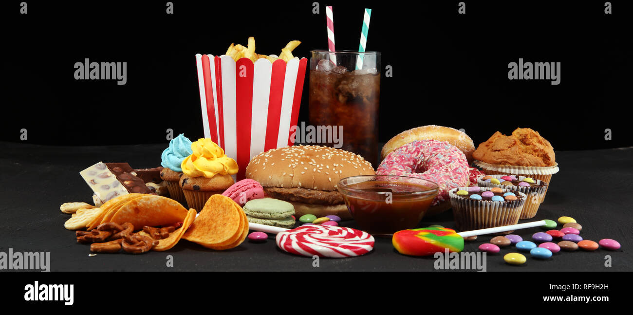 Unhealthy products. food bad for figure, skin, heart and teeth ...