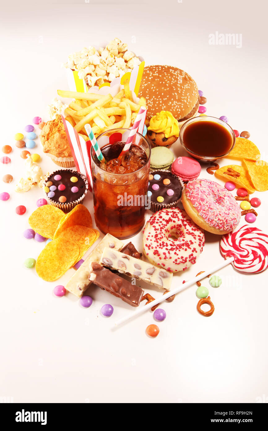 Unhealthy products. food bad for figure, skin, heart and teeth ...