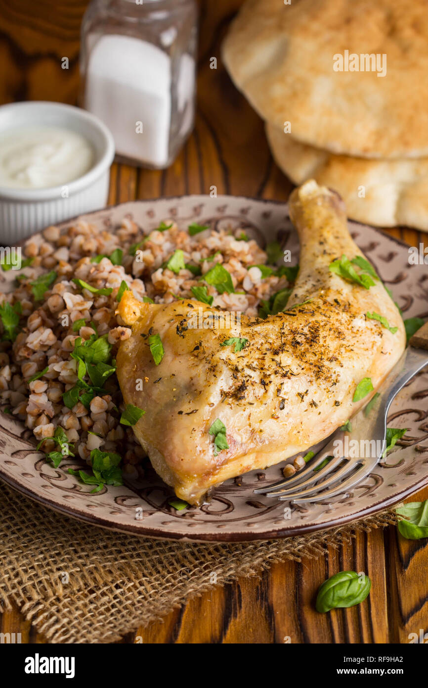 Chicken ham with buckwheat, delicious dinner, Russian cuisine Stock ...