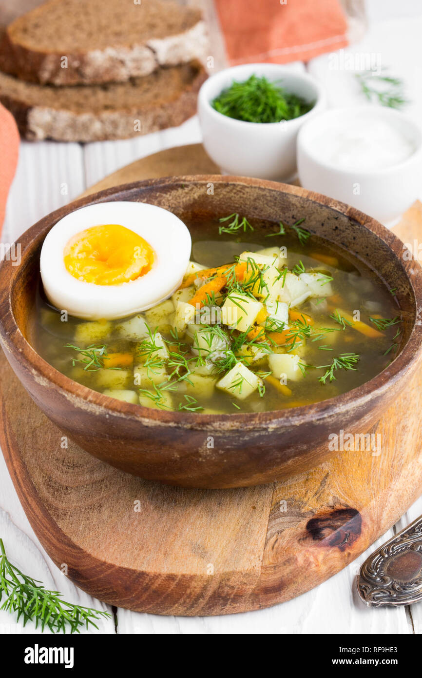 Traditional summer Russian soup with sorrel, green bosch Stock Photo ...