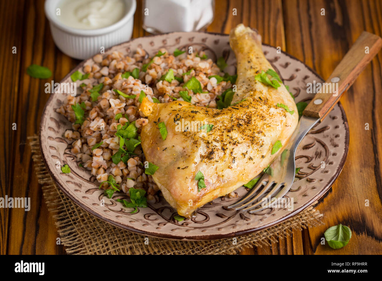 Chicken ham with buckwheat, delicious dinner, Russian cuisine Stock ...