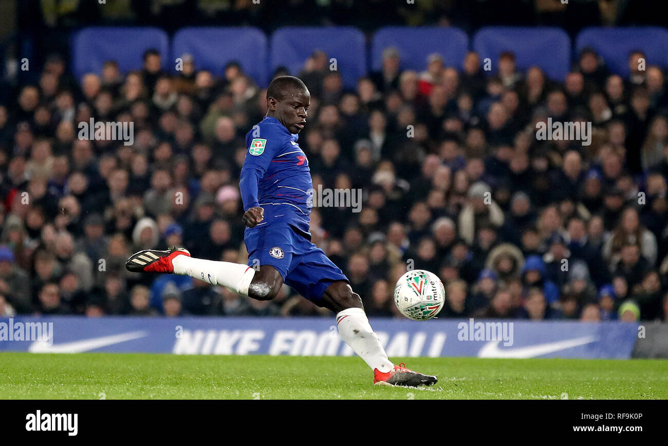 Chelsea's Ngolo Kante scores his side's first goal of the game during ...