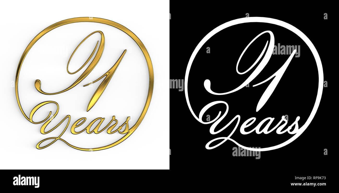 Golden number ninety-one years (number 91 years) in a circle, top view ...