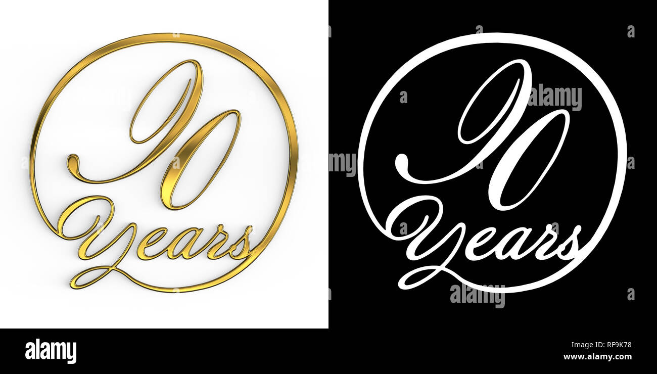 Golden number ninety years (number 90 years) in a circle, top view ...