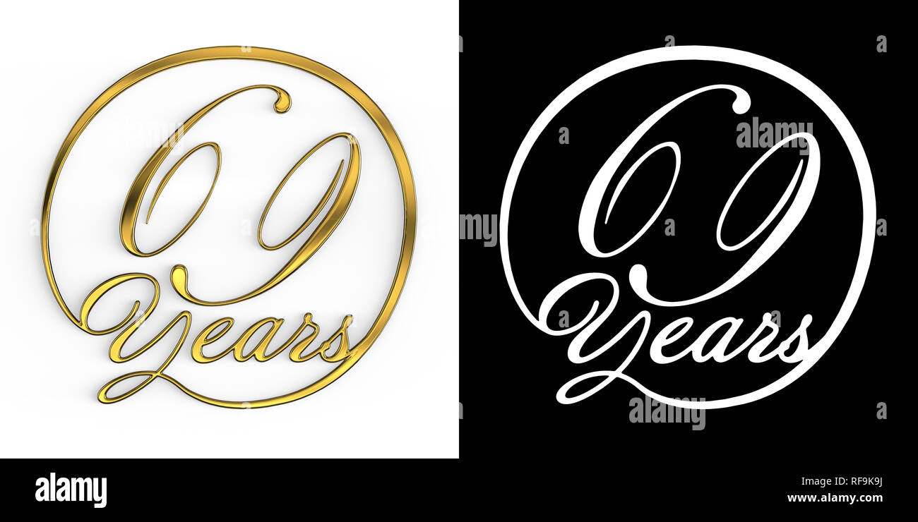 Golden number sixty-nine years (number 69 years) in a circle, top view ...