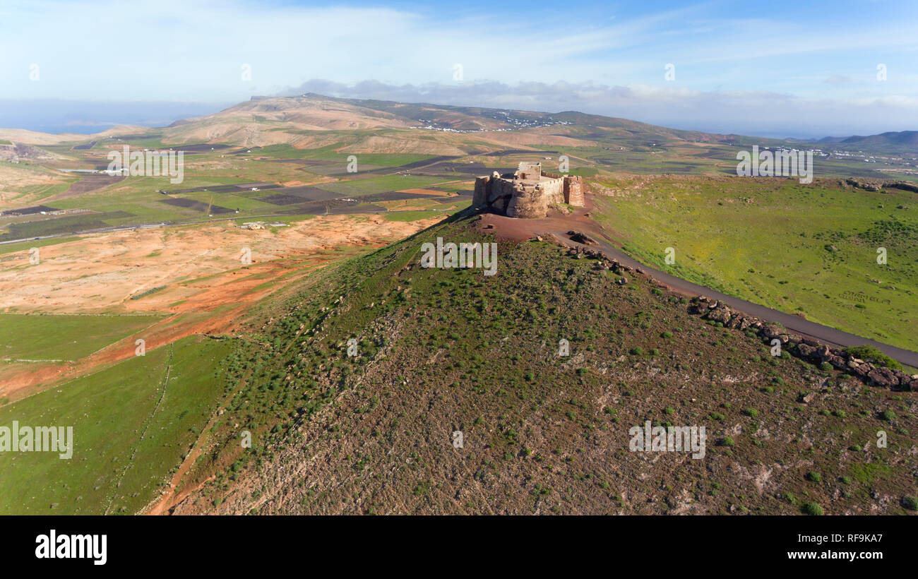 Aerial view of historic castle, Fortress of Santa Barbara, standing ...