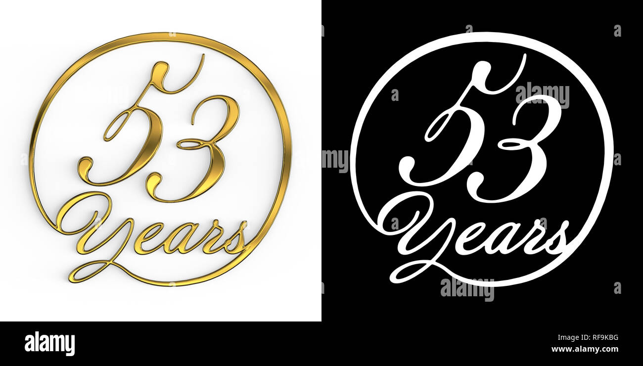 Golden number fifty-three years (number 53 years) in a circle, top view ...