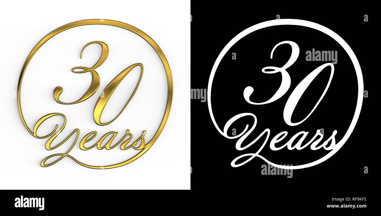 Golden number thirty years (number 30 years) in a circle, top view ...