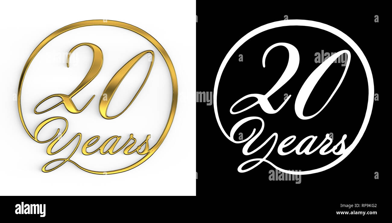 Golden number twenty years (number 20 years) in a circle, top view ...