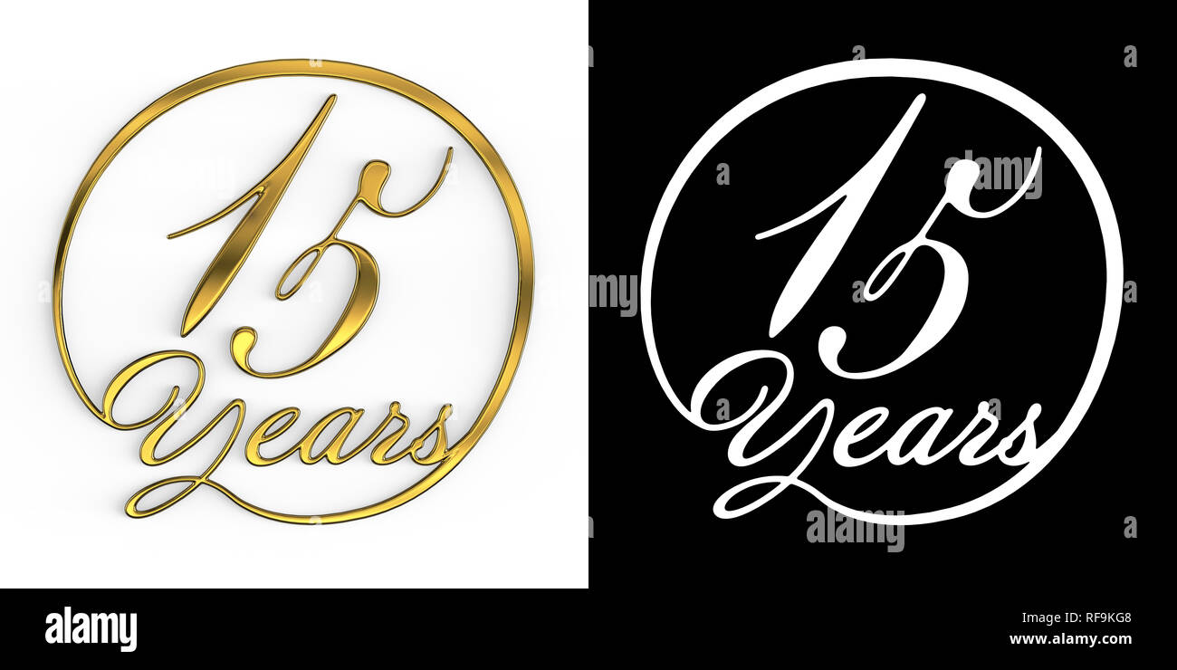 Golden number fifteen years (number 15 years) in a circle, top view ...