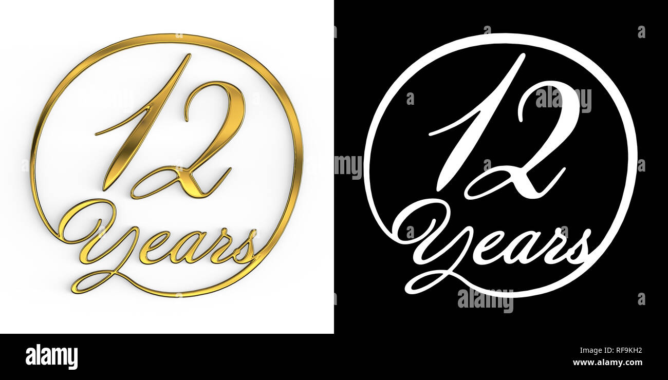 Golden number twelve years (number 12 years) in a circle, top view ...