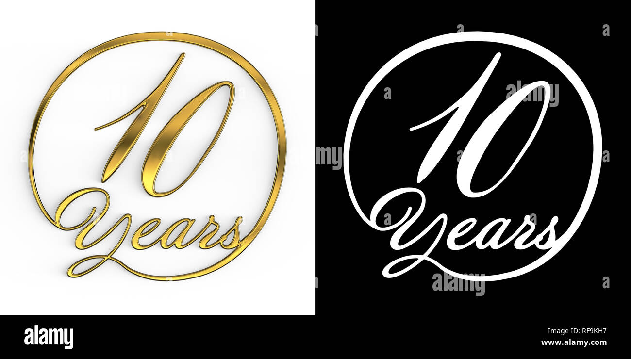 Golden number ten years (number 10 years) in a circle, top view, with ...