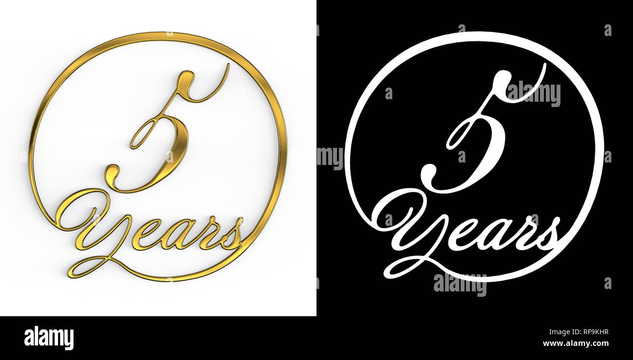 Golden number five years (number 5 years) in a circle, top view, with ...