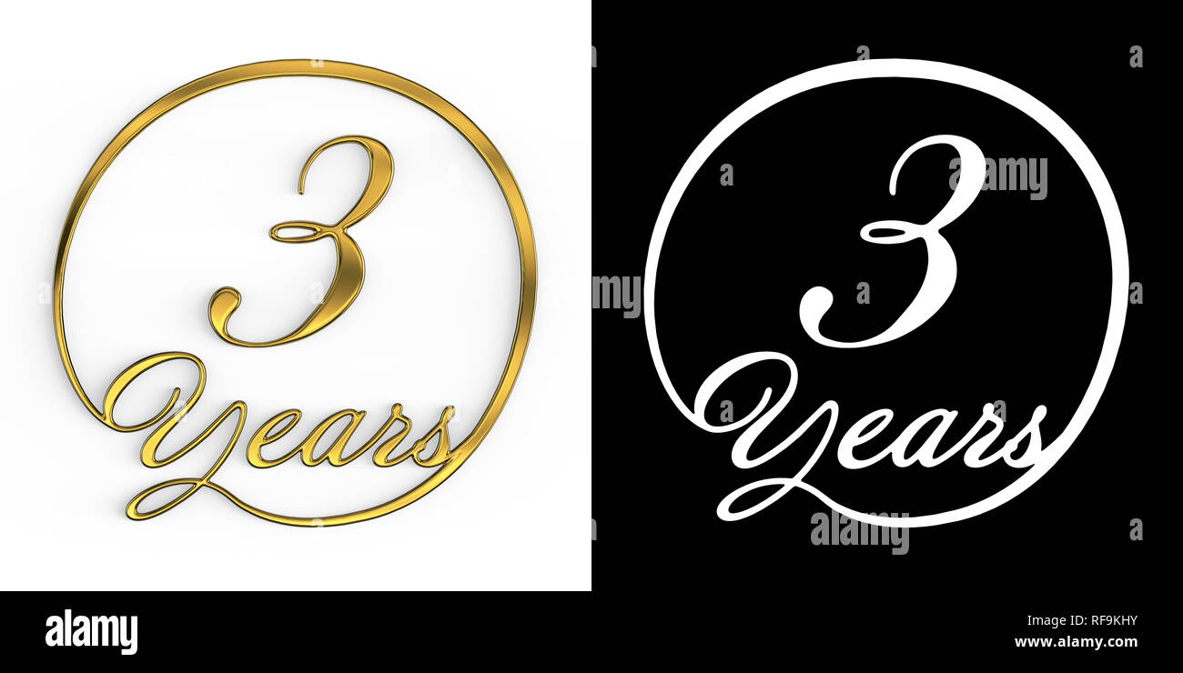 Golden number three years (number 3 years) in a circle, top view, with ...