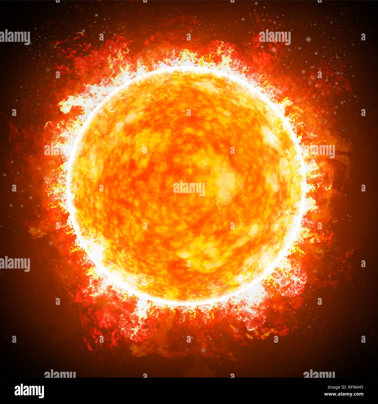 Sun and stars close up. Solar flares is a sudden flash of increased ...