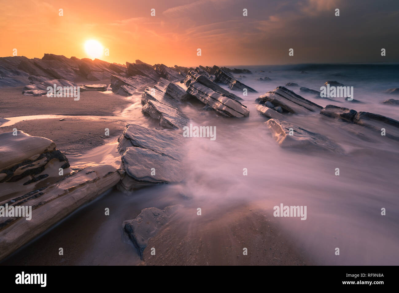 Sunset from Bidart's beach next to Biarritz at the North Basque Country ...