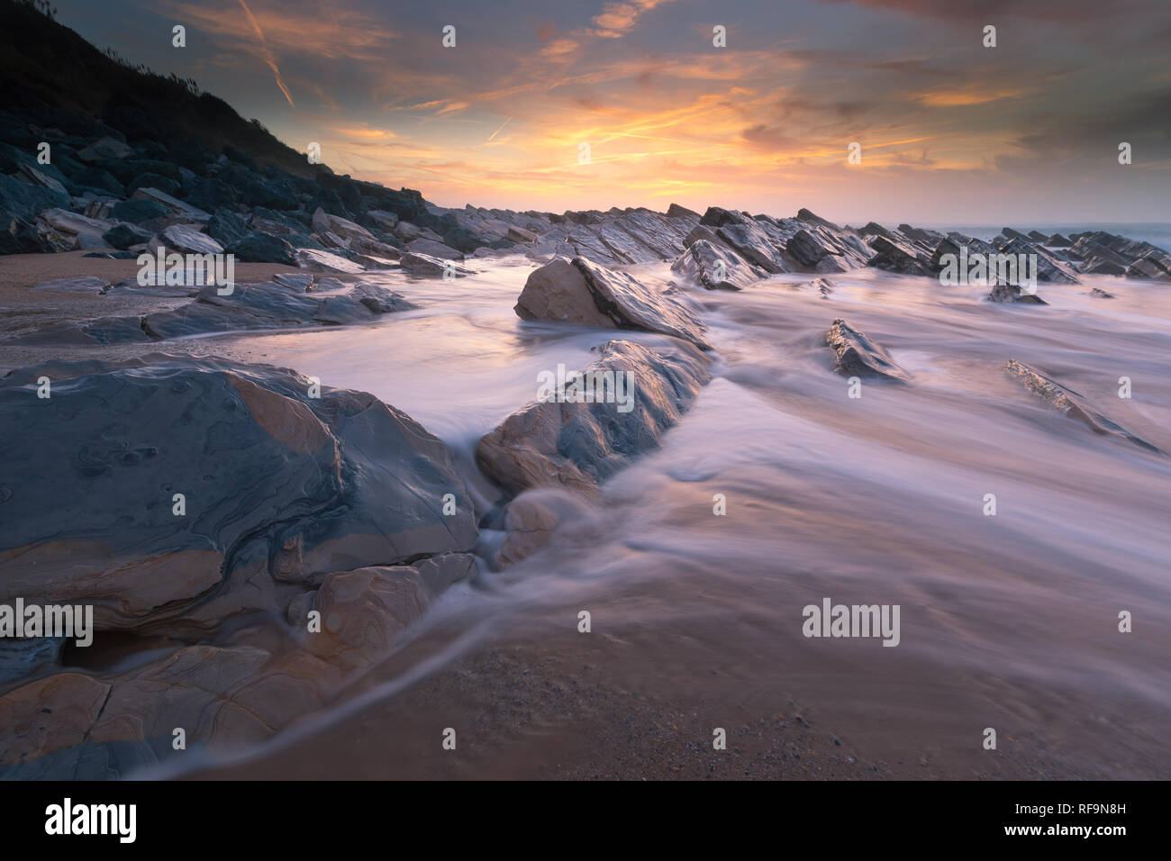 Sunset from Bidart's beach next to Biarritz at the North Basque Country ...