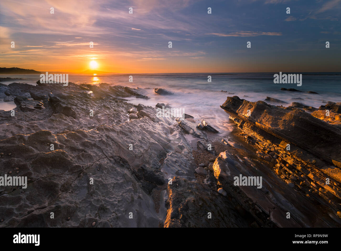 Sunset from Bidart's beach next to Biarritz at the North Basque Country ...